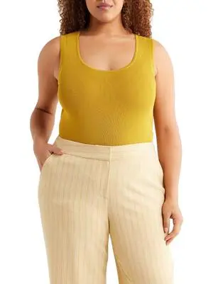 TAHARI ASL Scoop Neck Ribbed Tank - Ochre