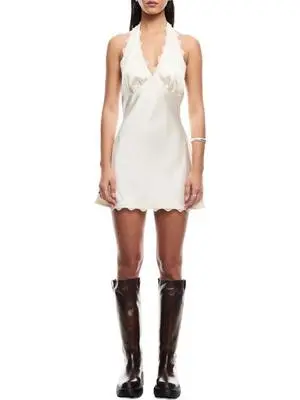 Lioness Lace Trim Satin Halter Minidress - Cream