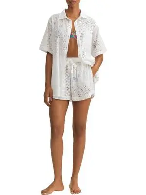 Polo Ralph Lauren Embroidered Eyelet Cotton Cover-up Shirt & Shorts Set - White