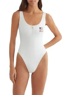 Polo Ralph Lauren Zip-up One-piece Swimsuit - White