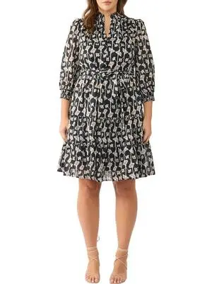 ESTELLE Estelle Sea Lily Tiered Cotton Dress Black Print