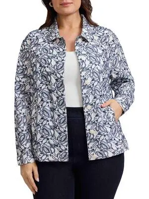 Foxcroft Thelma Embroidered Eyelet Jacket - White/ Navy