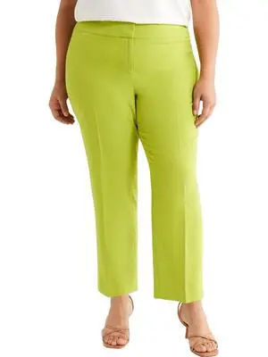 KASPER Flat Front Slim Pants - Kiwi