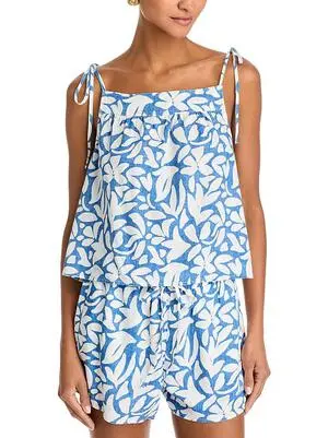Bella Dahl Printed Tie Shoulder Tank Top - Stamped Floral Print