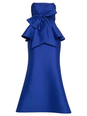 Badgley Mischka Strapless Bow-front Peplum Gown - Blueberry