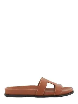 DUNE Loupa Footbed Leather Slides - Tan Leather