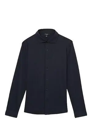 REISS Duke Button-through Cotton-jersey Shirt - Navy