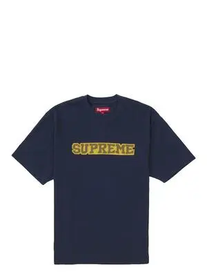 Supreme Satin Appliqué Short Sleeve Top Navy Blue