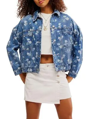Free People Free People Opal Floral Denim Trucker Jacket Fallen Daisy