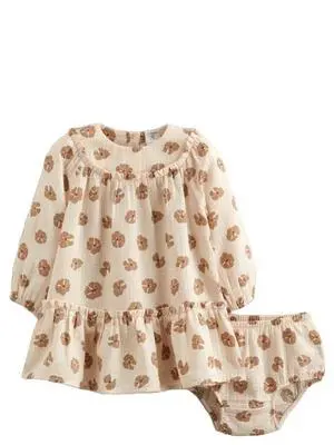 Nordstrom Cotton Gauze Dress & Bloomers Set - Ivory Eggnog Blossom