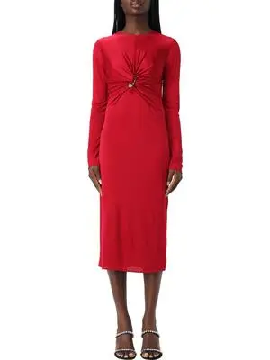 Versace Draped Embellished Midi Dress - Red