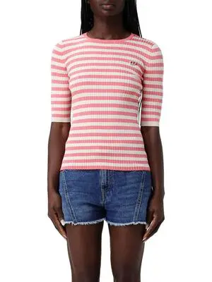 TWINSET Ribbed Striped Knit Top With Crew Neck Peach