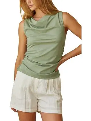 CRESCENT Shirred Knit Top - Eucalyptus