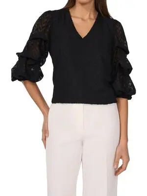 Vince Camuto Vince Camuto Jacquard Bubble Sleeve Top Rich Black