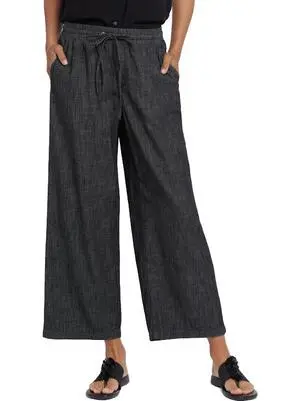 NYDJ Jayne Cotton Pull-on Ankle Wide Leg Jeans - Black Rinse