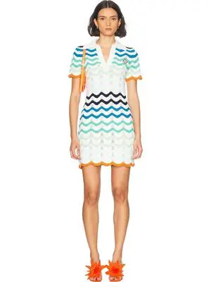 Casablanca Wavy Crochet Dress In Blue - Wave