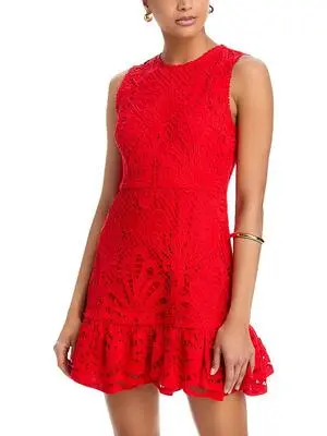 Aqua Lace Flounce Sleeveless Dress - Orange Red