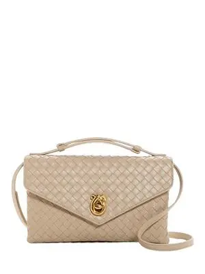 Bottega Veneta Knot Lock Intrecciato Leather Crossbody Bag - Ecru Muse/brass