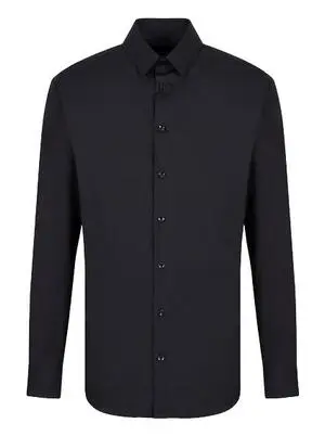 Giorgio Armani Plain-knit Stretch Cotton Shirt - Navy
