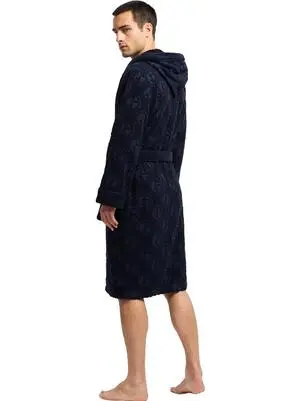 Giorgio Armani Monogram Cotton Terry Bathrobe - Blue