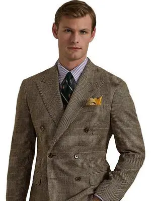 Ralph Lauren Polo Tailored Glen Plaid Suit Jacket - Tan/medium Brown W Teal