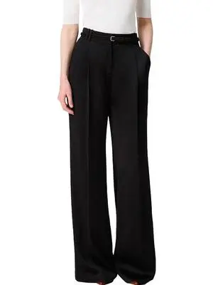 Another Tomorrow Satin Pleated Trousers - Black