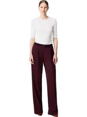 Another Tomorrow Relaxed Wide Leg Pant - Plum