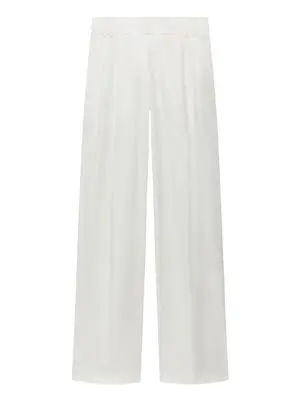 Another Tomorrow Pleated Wide Leg Trousers - White