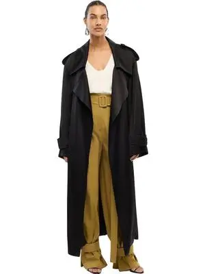 Another Tomorrow Satin Trench Coat - Black