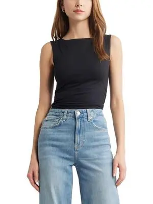 OPEN EDIT Boat Neck Sleeveless Top - Black