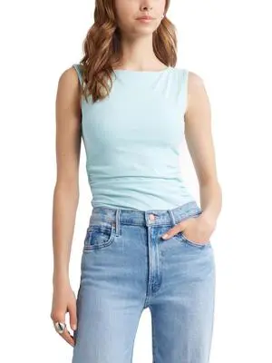 OPEN EDIT Boat Neck Sleeveless Top - Blue Aqua
