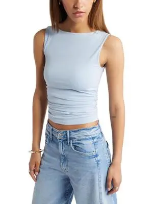 OPEN EDIT Boat Neck Sleeveless Top - Blue Subdued