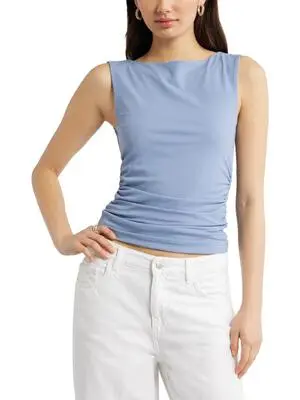 OPEN EDIT Open Edit Boat Neck Sleeveless Top Blue Umbra