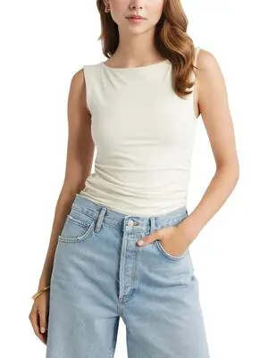 OPEN EDIT Boat Neck Sleeveless Top - Ivory Dove
