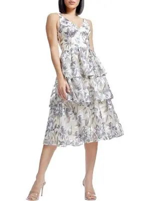 Dress The Population Lorelai Floral Embroidered Midi Dress - Ivory Multi