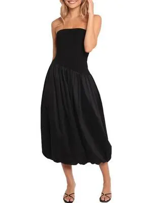 PETAL & PUP Annalyse Strapless Midi Dress - Black