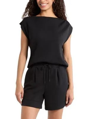 Zella Soft Luxe Knit Gathered Shoulder Top - Black