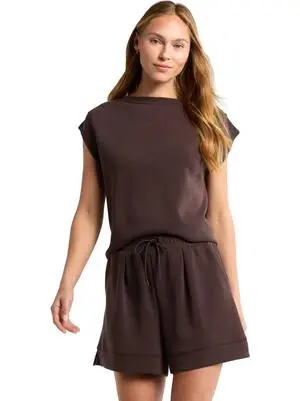 Zella Soft Luxe Knit Gathered Shoulder Top - Brown Mole