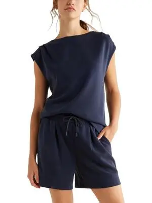 Zella Ultrasoft Knit Gathered Shoulder Top Navy Sapphire