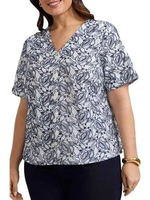 Foxcroft Isabel Floral Embroidered Cotton Shirt - White/navy