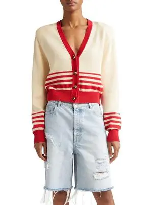 GOLDEN GOOSE Nico Stripe Cropped Cardigan - Shortbread/ Haute Red