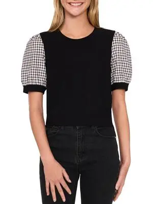 CECE DUPRAZ Gingham Puff Sleeve Top - Rich Black