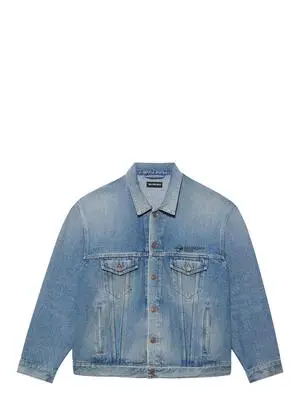 Balenciaga Corporate Logo Denim Trucker Jacket - Blue