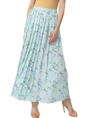 KIMI + KAI Print Box Pleat Maxi Skirt - Pastel Turquoise