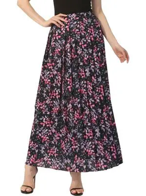 KIMI + KAI Kimi & Kai Print Box Pleat Maxi Skirt Purple Pink