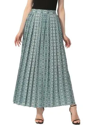KIMI + KAI Print Box Pleat Maxi Skirt - Teal