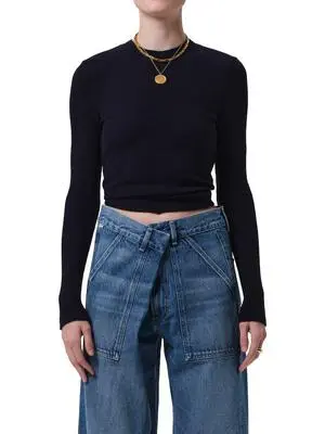 Citizens Of Humanity Pilar Long Sleeve Recycled Cotton Waffle Knit T-shirt - Navy