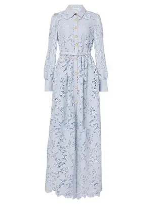 SELF-PORTRAIT Lace-trimmed Maxi Dress - Blue