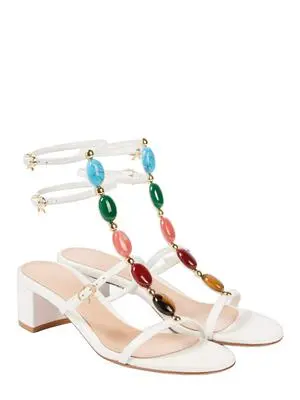 GIANVITO ROSSI 45 Embellished Leather Sandals - White
