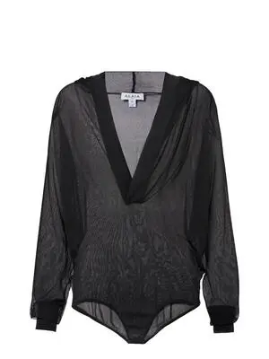 Alaïa Sheer Hooded Bodysuit - Black